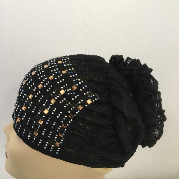 Accessories | Hair Bonnet Turban With Rhinestones Black New | Poshmark